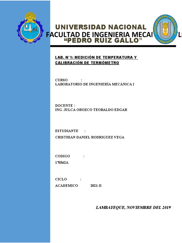 LAB 1-Ing Mec1 | PDF | Temperatura | Termómetro