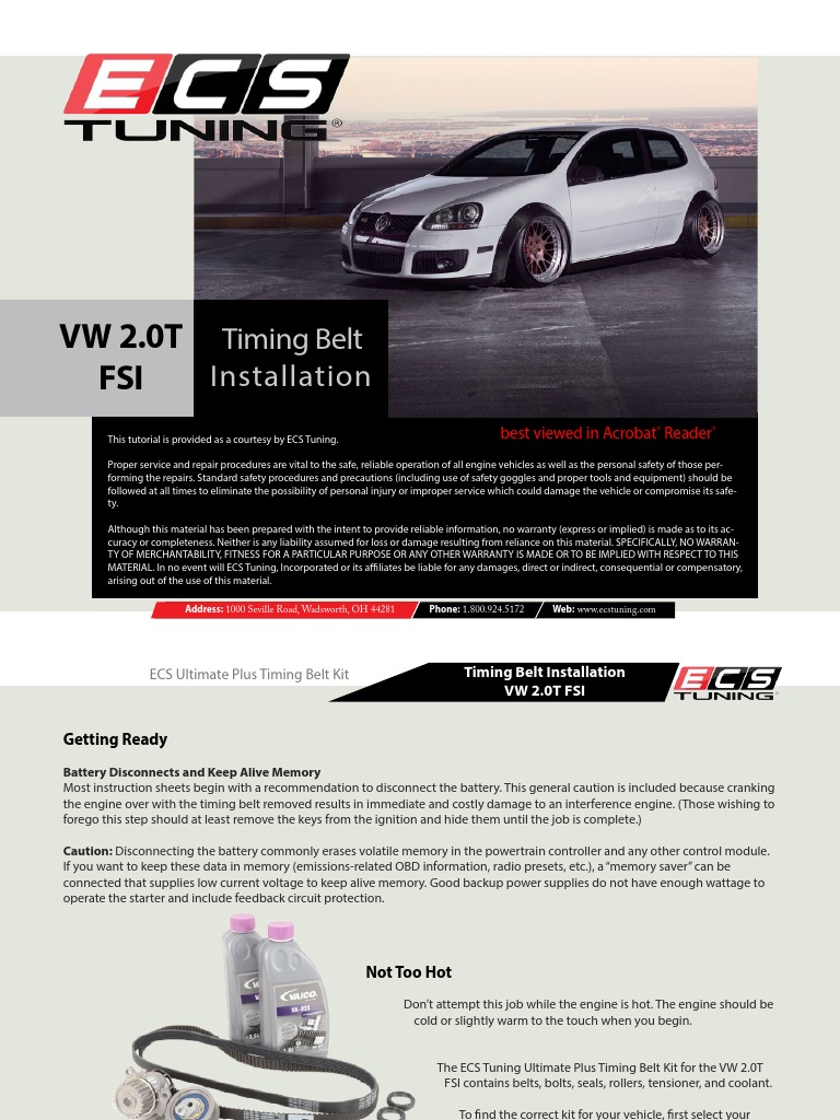 Engine BWA - 2.0 FSI Timing Belt Installation - Not OEM | PDF | Belt ...
