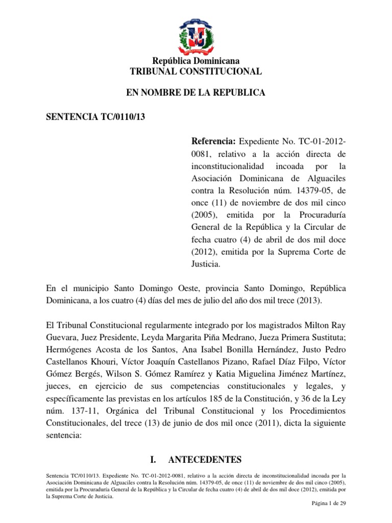 Inconstitucionalidad de Resolución 14379-05 | PDF | Sentencia (ley ...