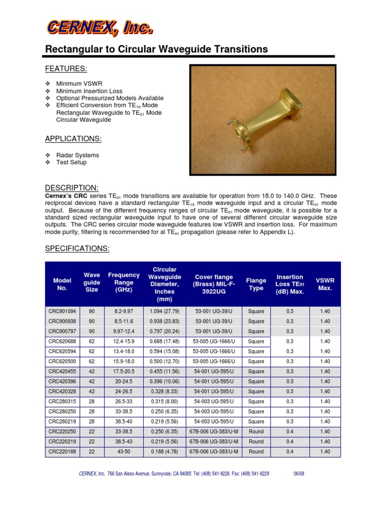 Rectangular To Circular Waveguide Transitions | PDF | Waveguide ...