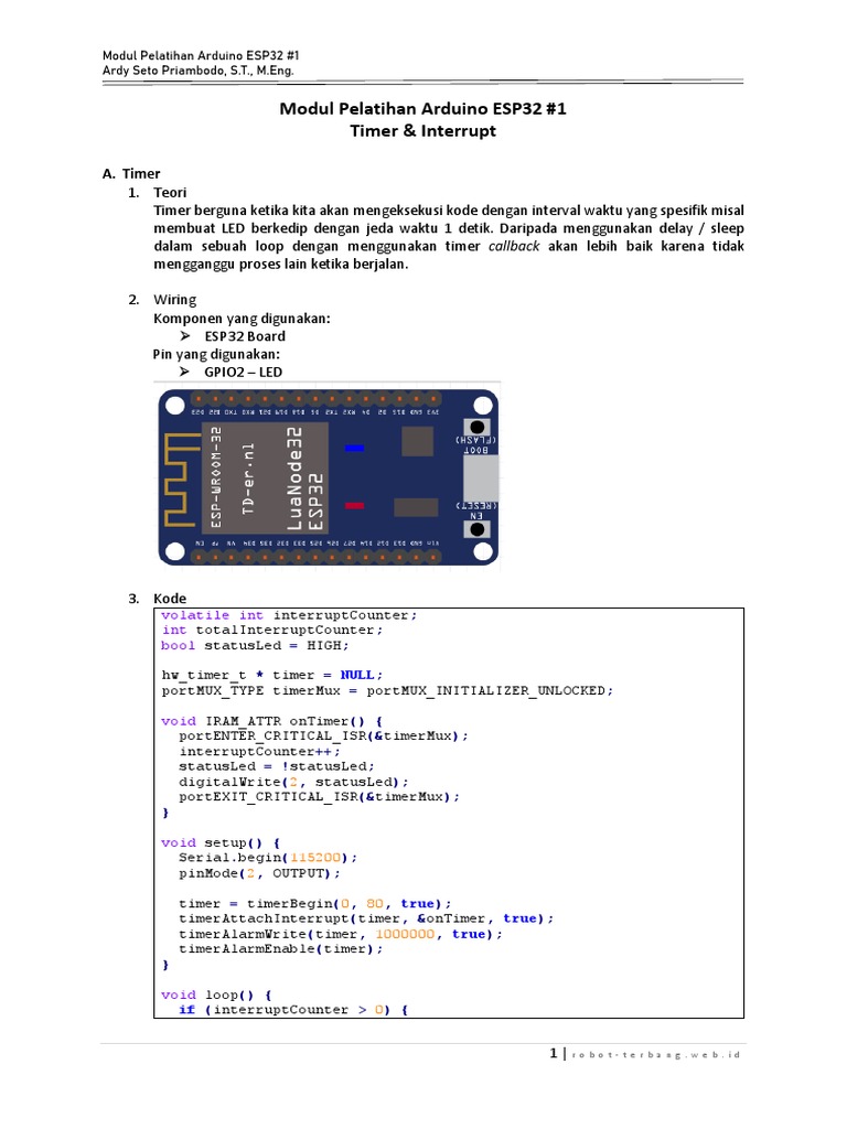 1 04 Pelatihan Arduino ESP32 Interrupt | PDF 1 04 Pelatihan Arduino ESP32 Interrupt | PDF