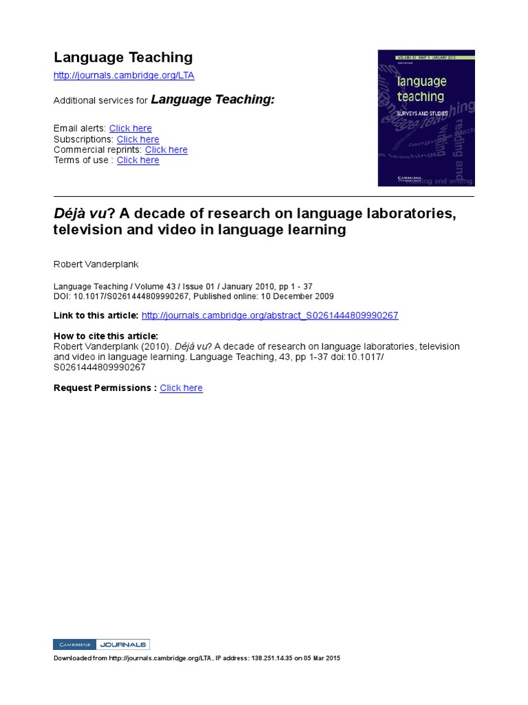 (2009) Vanderplank. A Decade of Research On Language Labs | PDF ...