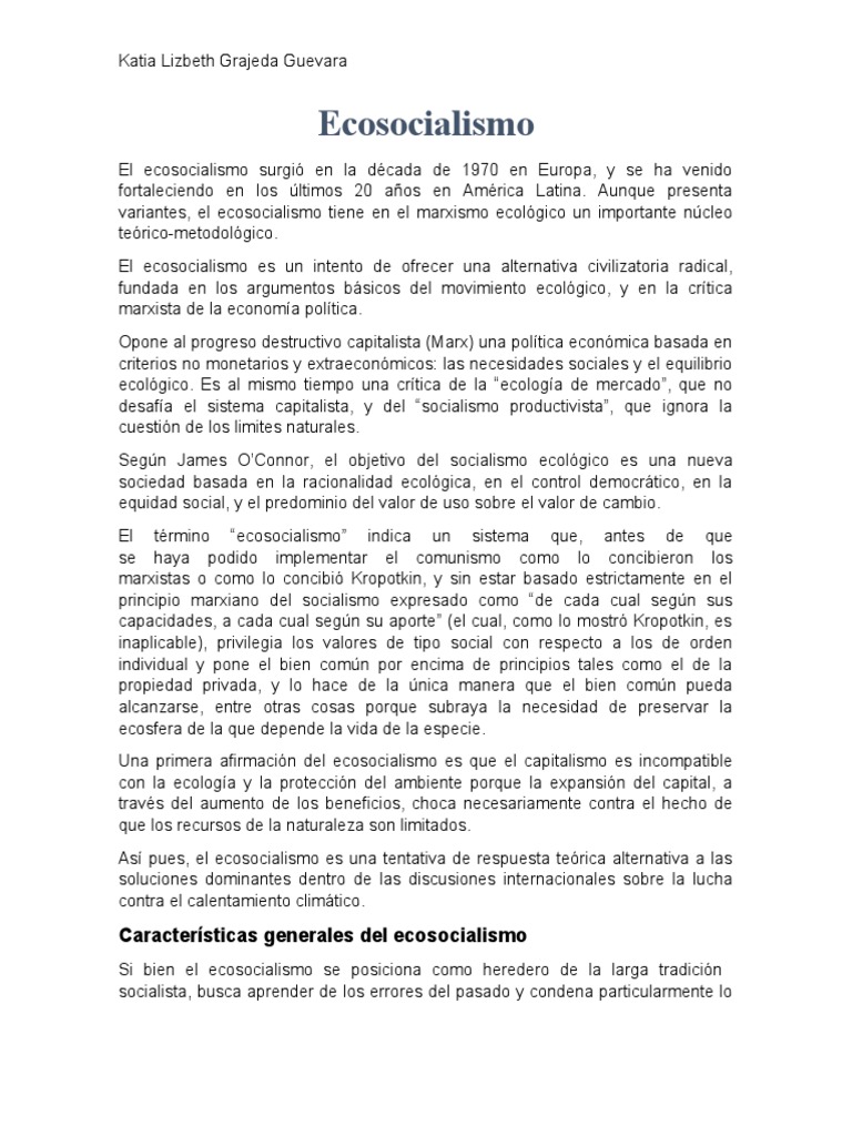 El surgimiento y características generales del ecosocialismo como ...