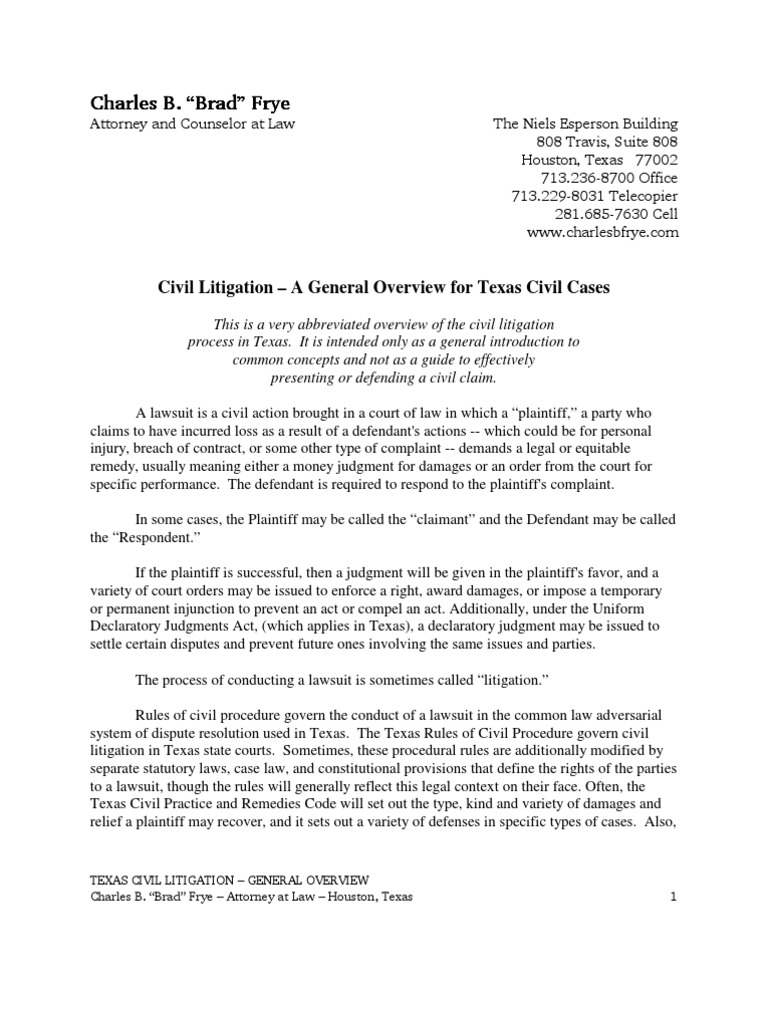 Texas Civil Litigation Overview | PDF | Deposition (Law) | Lawsuit