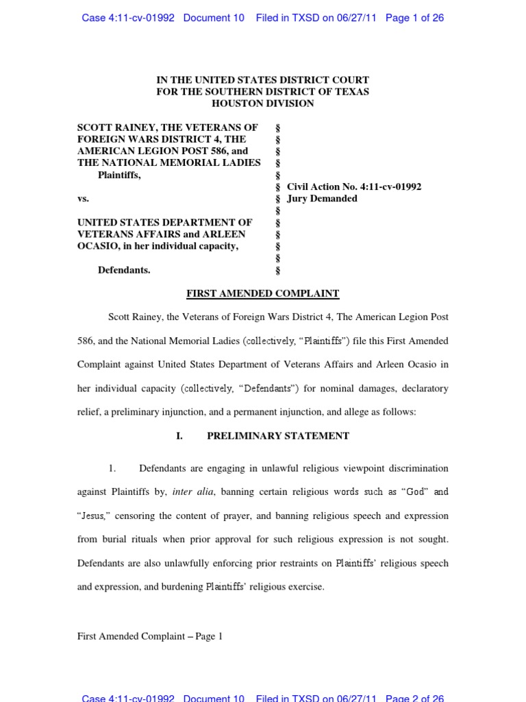 First Amended Complaint Rainey-V-VA | Download Free PDF | Funeral ...