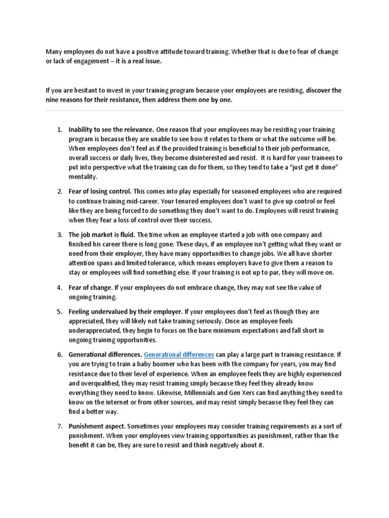 Many Employees Do Not Have A Positive Attitude Toward Training | PDF ...