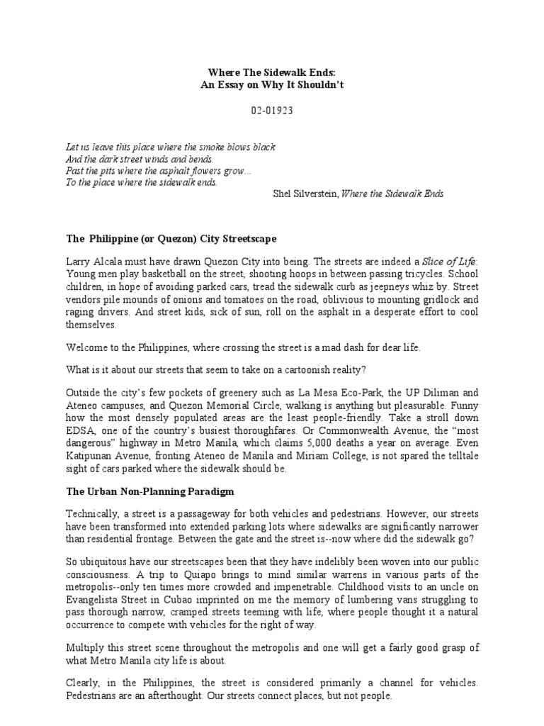 Sidewalk Essay | PDF | Street | Sidewalk