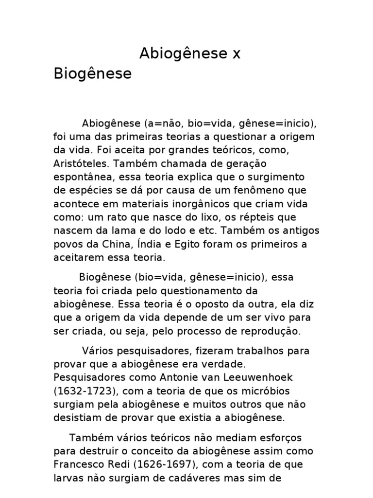 Abiogênese X Biogênese | PDF