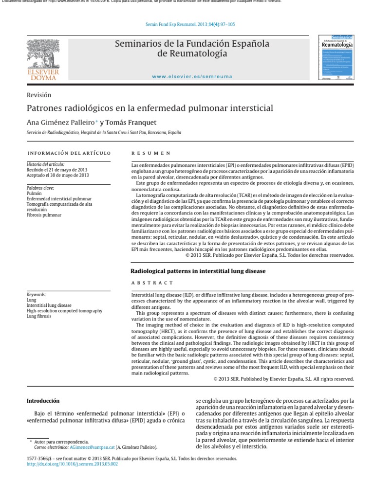 Patrones Radiológicos en La Enfermedad Pulmonar Intersticial | PDF ...