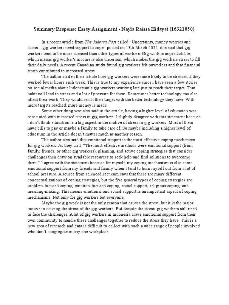 Summary Response Essay Revision - Nayla Raissa Hidayat (16321050) | PDF ...