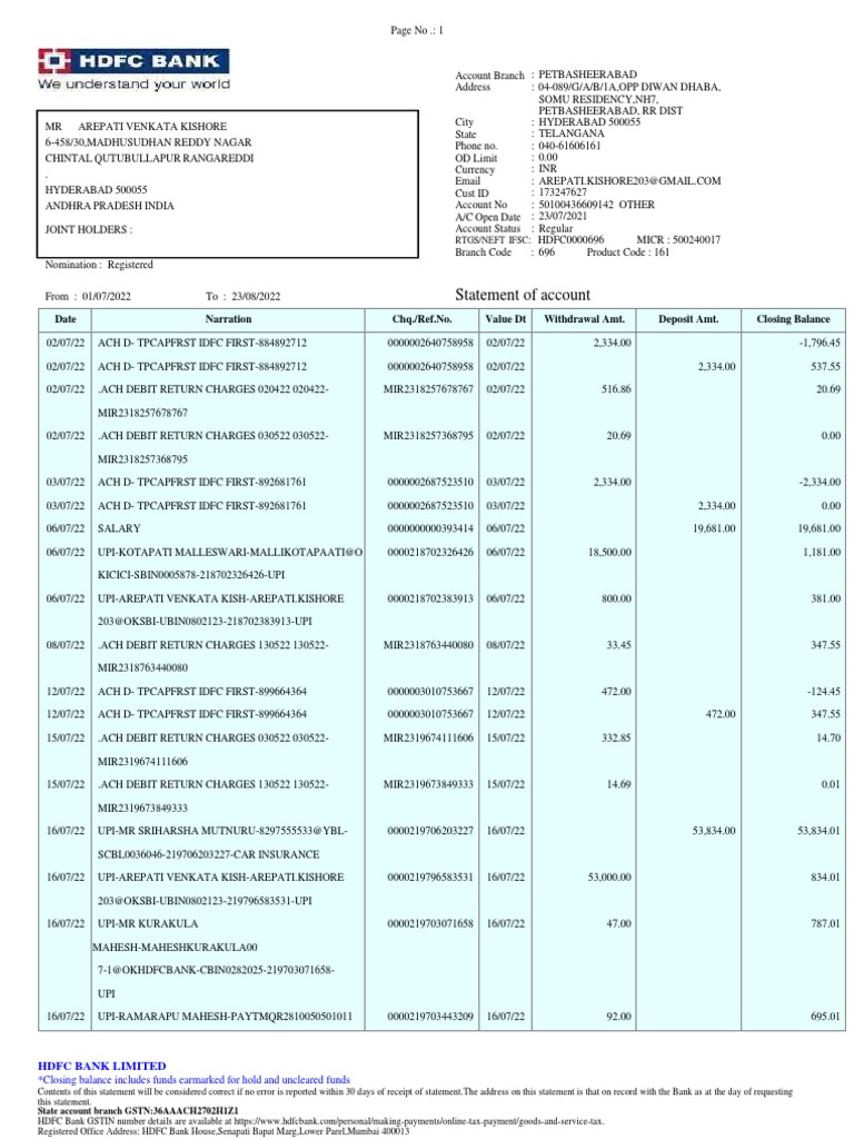 Personal Bank Statement Summary | PDF | Debits And Credits | Financial Services