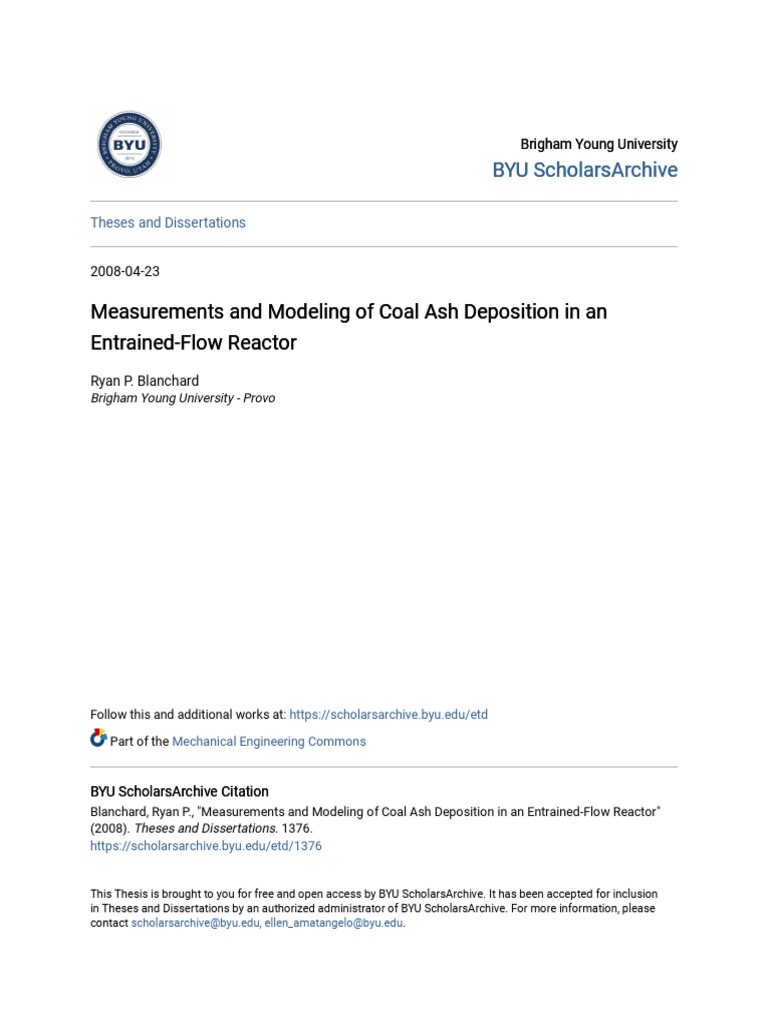 Measurements and Modeling of Coal Ash Deposition in An Entrained | PDF ...