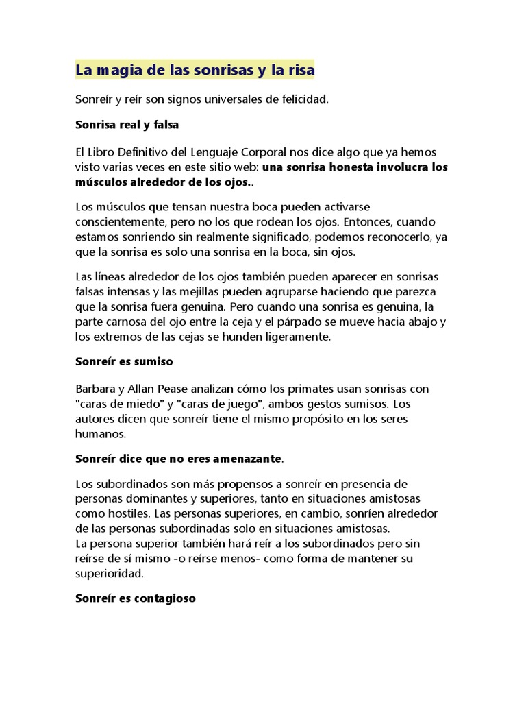 Resumen Español La Magia de Las Sonrisas y La Risa | PDF | La risa ...