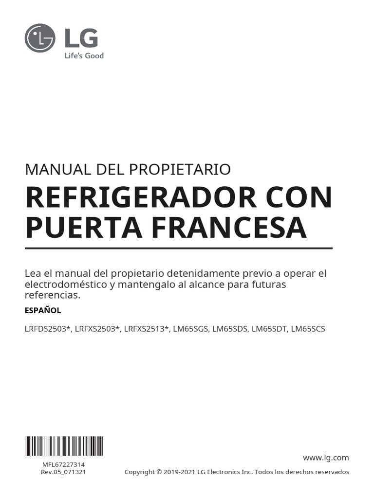 Refrigerador LG 01 - Manual | PDF | Enchufes y tomas de corriente alterna | Refrigerador