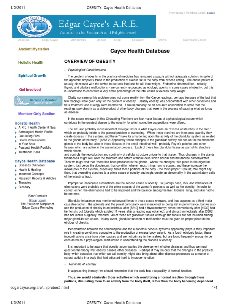 OBESITY - Cayce Health Database | PDF | Obesity | Circulatory System