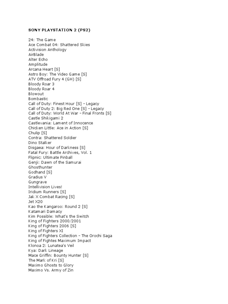 PS2 Game List | PDF