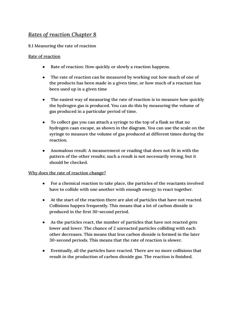 Rates of Reaction Chapter 8 | PDF | Reaction Rate | Chemical Reactions