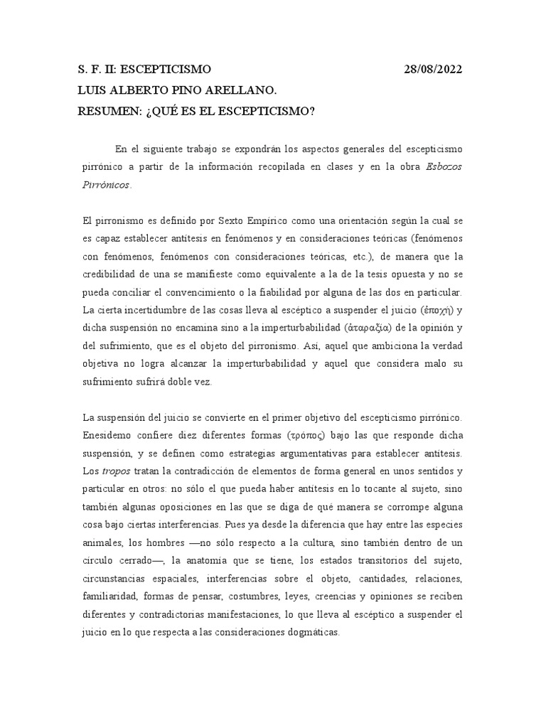 Escepticismo Pirrónico: Conceptos y Prácticas | PDF | Escepticismo | Verdad
