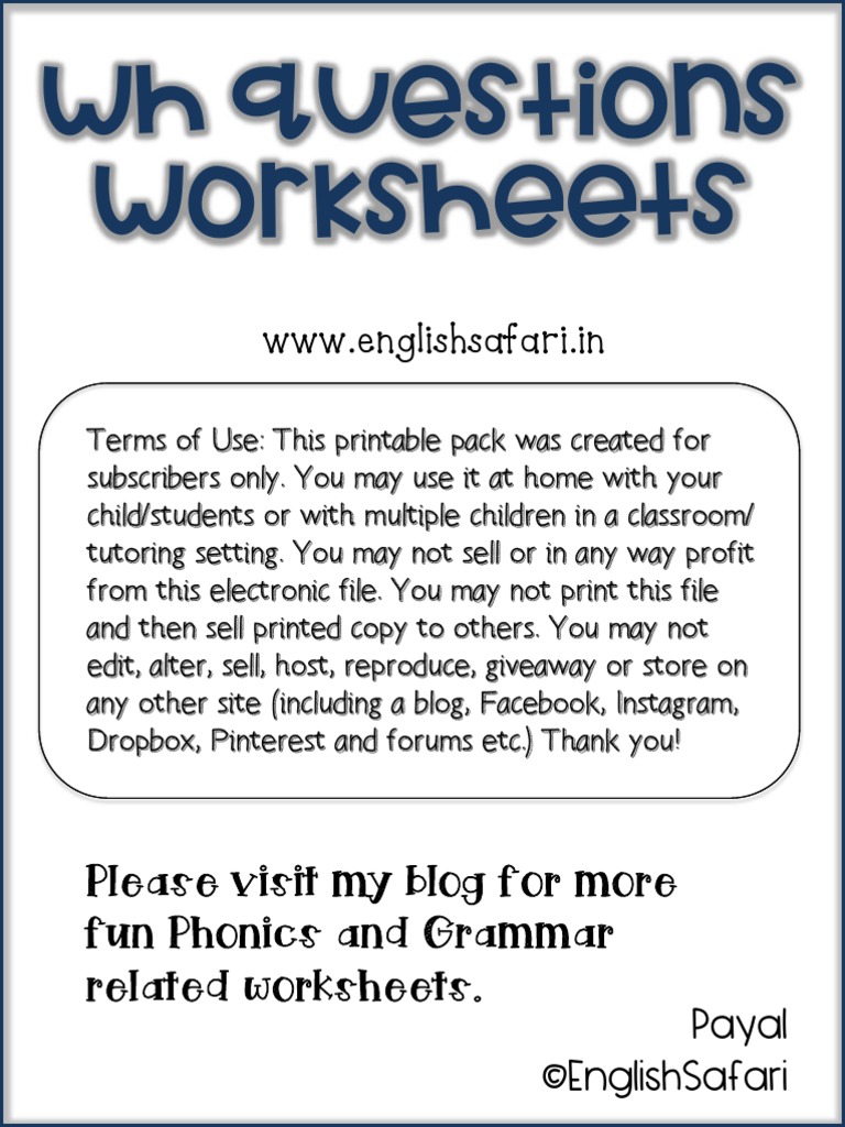 WH Questions Worksheets | PDF