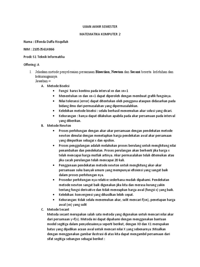 UJIAN AKHIR SEMESTER - Matematika Komputer 2 | PDF