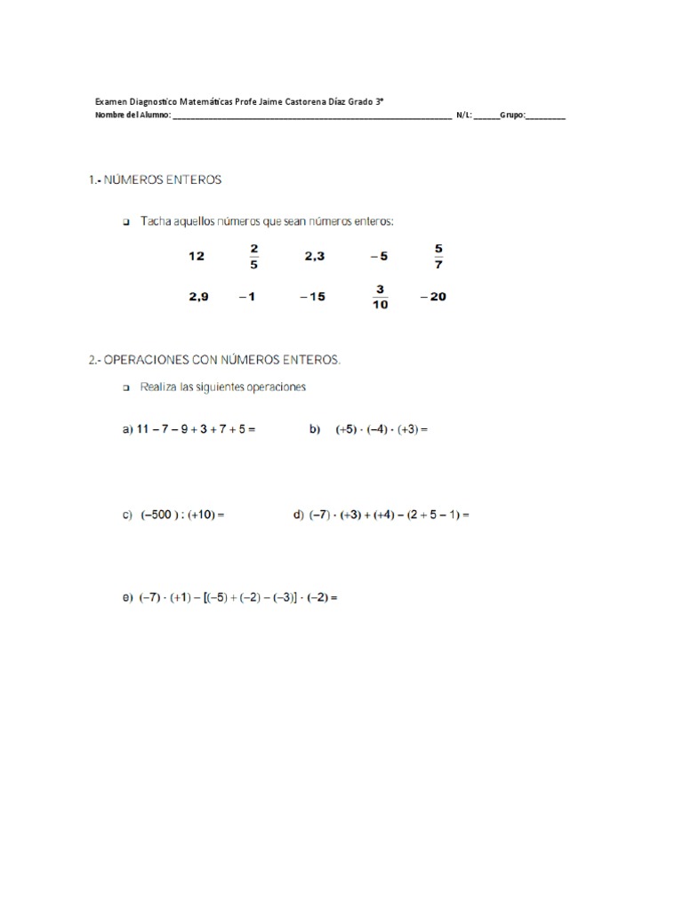 Examen Diagnóstico Matemáticas 3° | PDF | Crecimiento personal y ...