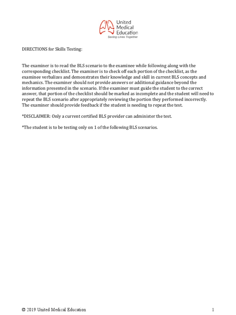 BLS Skills Session Checklist and Test Complete | PDF | Cardiopulmonary ...