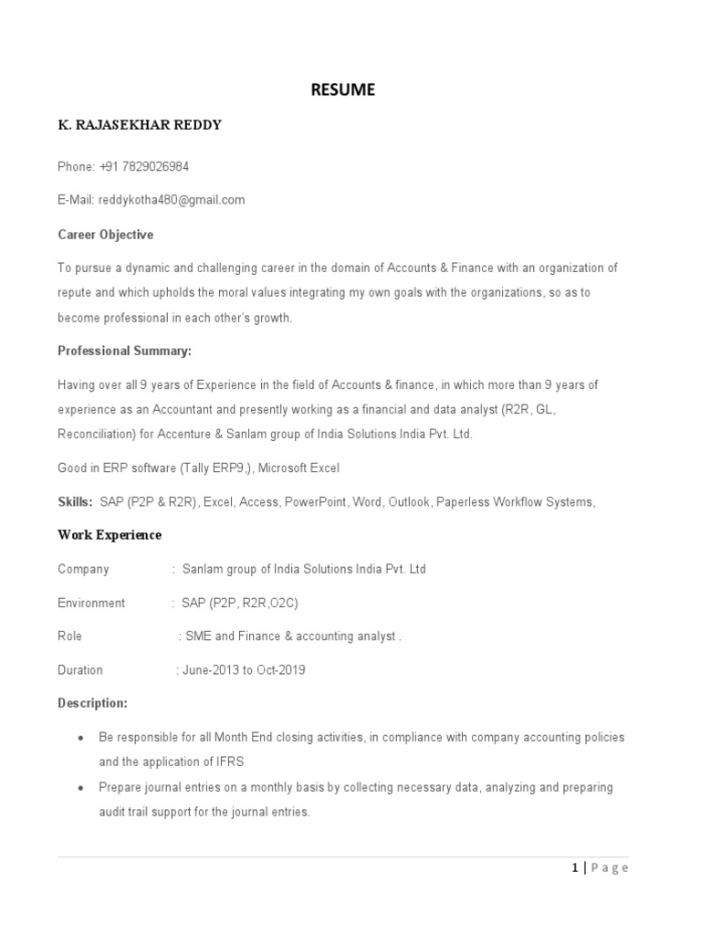 Resume - Rajasekhar Reddy | Download Free PDF | Accounting | Debits And ...