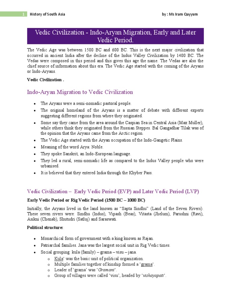 History Notes: Early and Post Vedic Age | PDF | Vedas | Indian Poetics