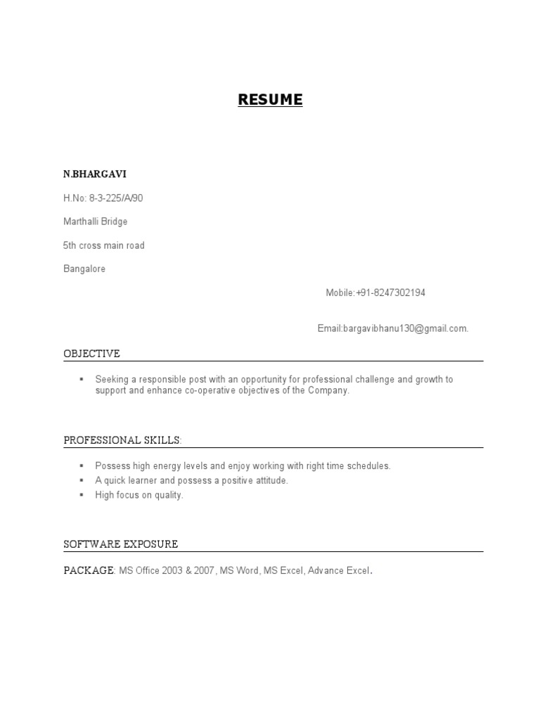 Resume Bhargavi | PDF | Accounting | Balance Sheet