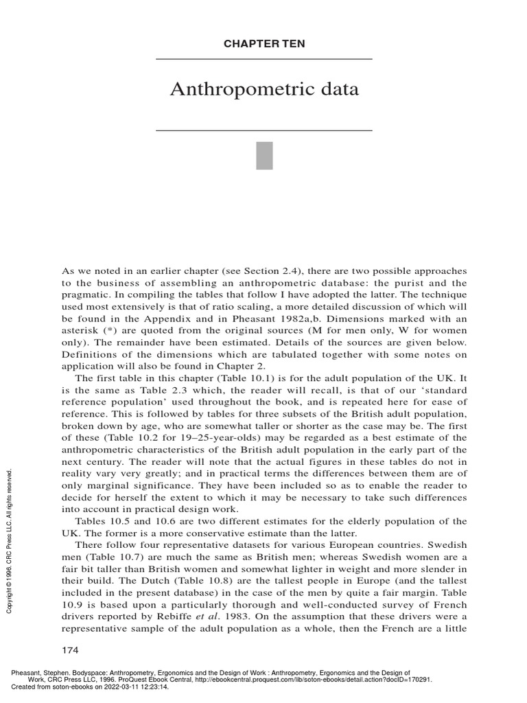 Bodyspace Anthropometry Ergonomics and The Design ... - (10 ...