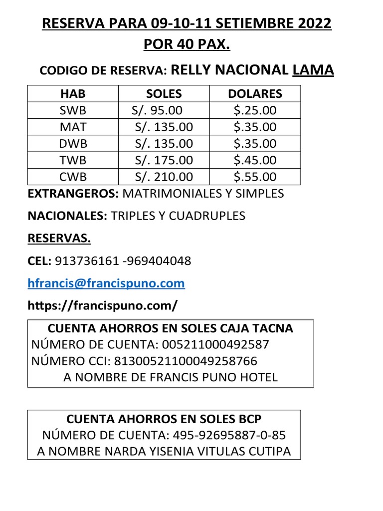 Reserva para 09 | PDF