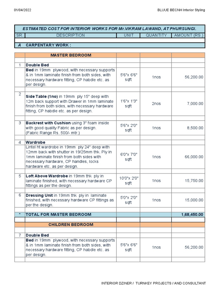 Interior Quotation | PDF | Plywood | Lamination