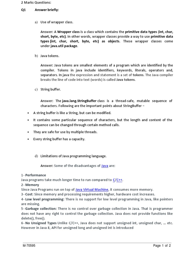 2 Marks Questions | Download Free PDF | Class (Computer Programming ...