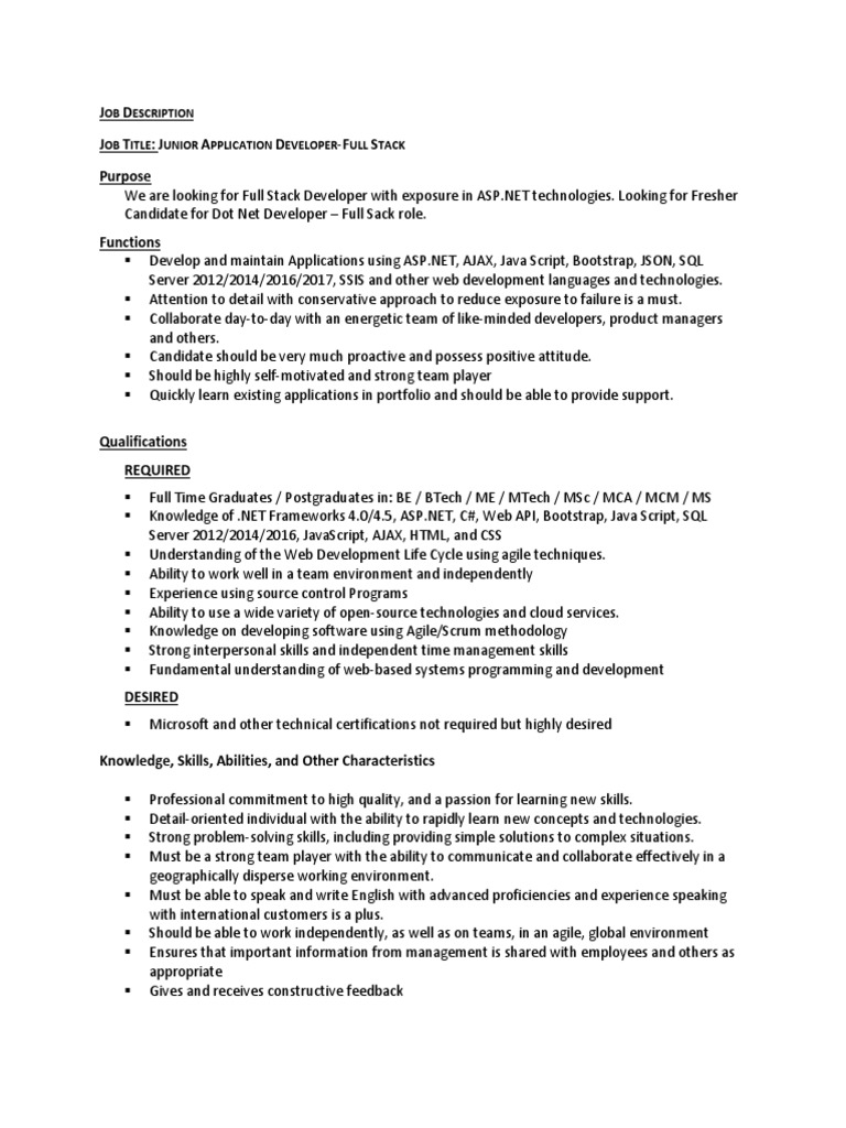 Job Description | PDF | Agile Software Development | Java Script