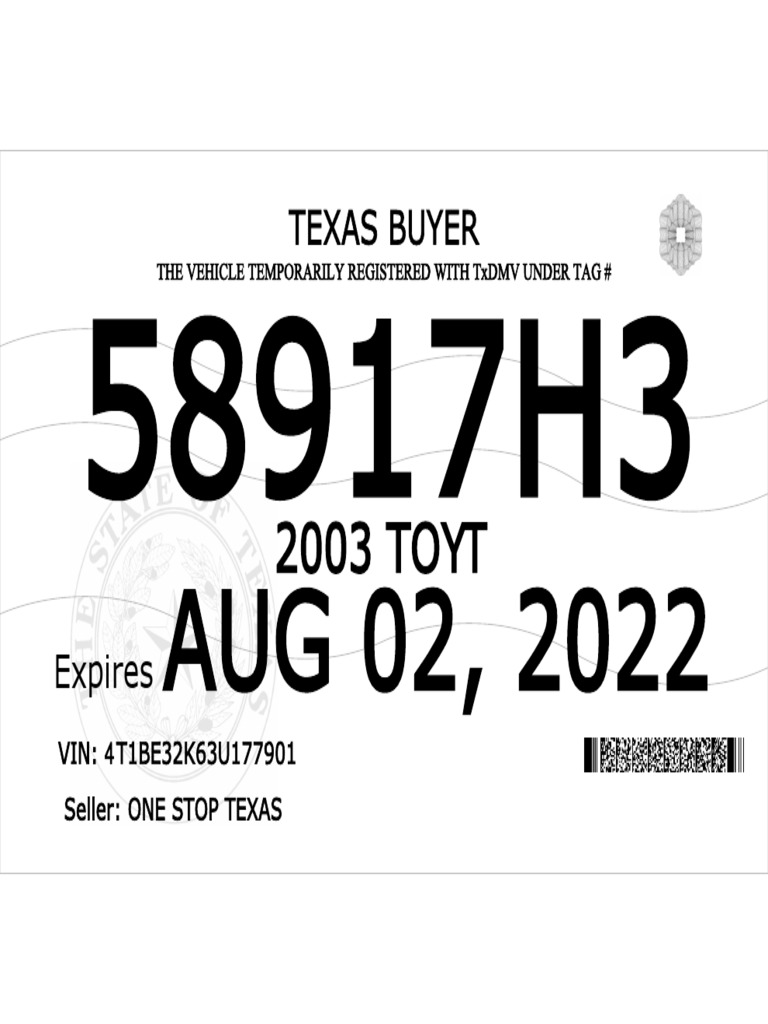 Texas Vehicle Buyer Tag Receipt | PDF | Road Transport | Vehicles