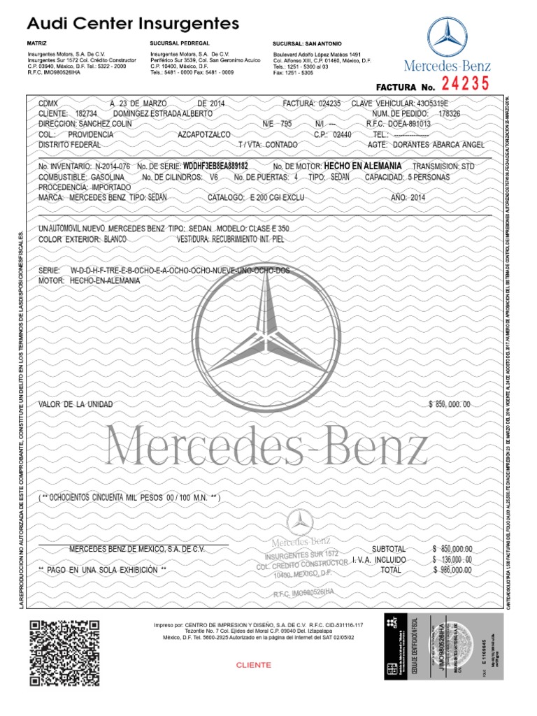 Factura Mercedes Benz. Unlocked | PDF | Tecnología de vehículos | Industria automotriz