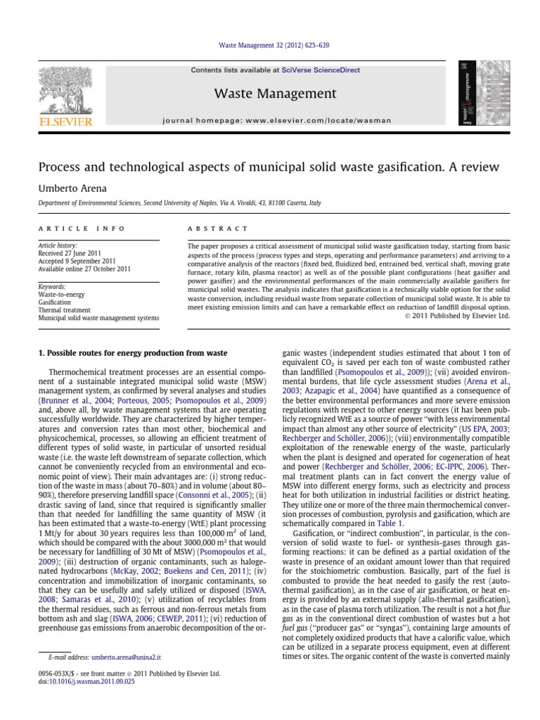 Municipal Solid Waste Gasification Review | PDF | Gasification | Combustion