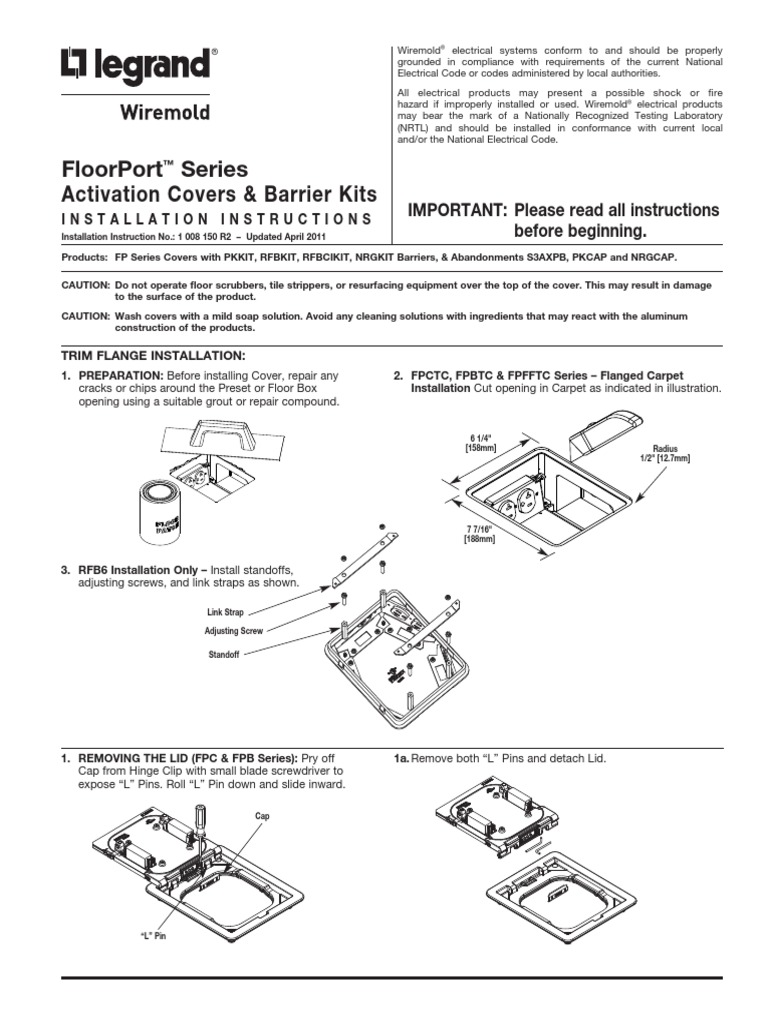 Floorport Series Activation Covers & Barrier Kits: Important: Please Read All Instructions ...