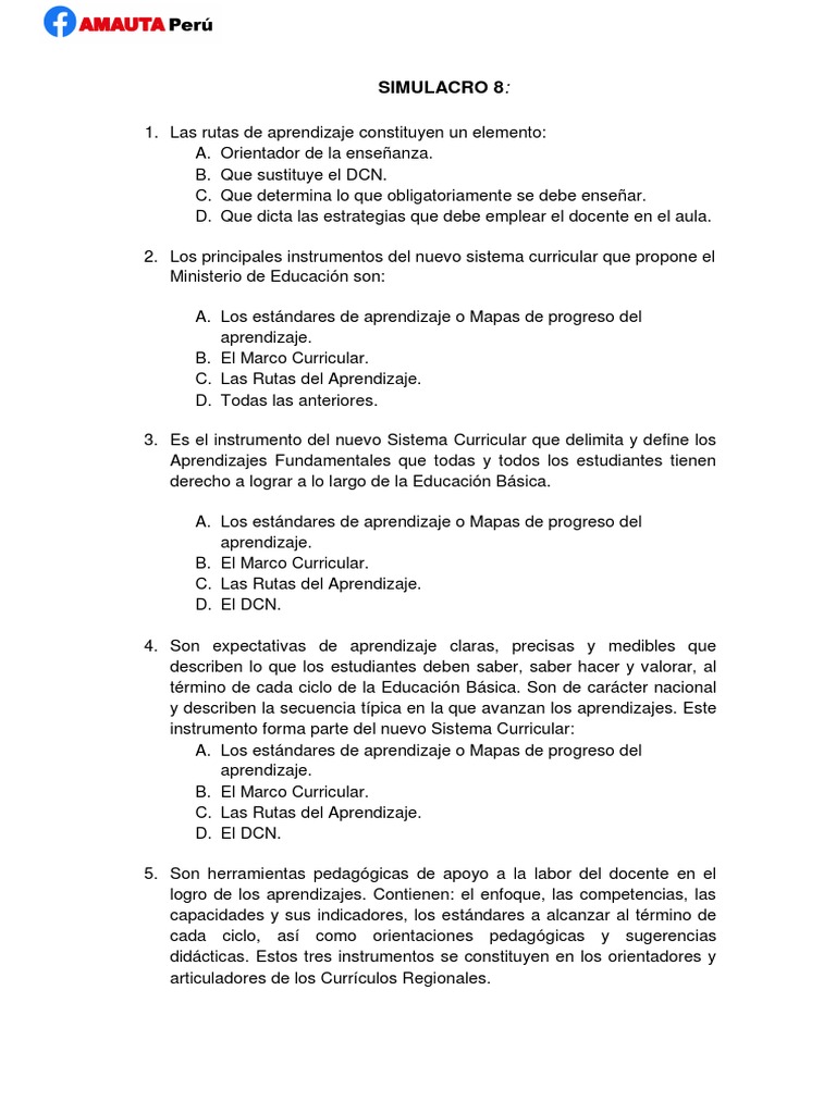 Simulacro 8: Sistema Curricular y Liderazgo Educativo | PDF | Plan de estudios | Método de enseñanza