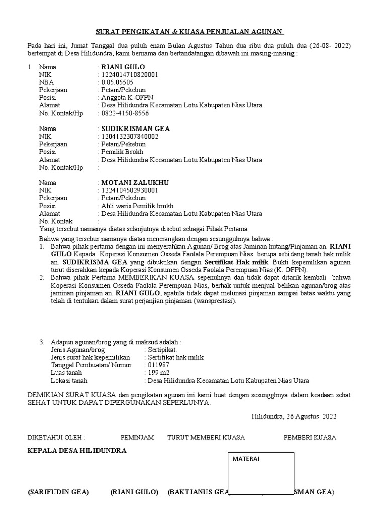 Surat Kuasa Jika Orang Lain Pemilik Borough | PDF