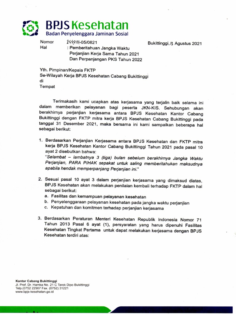 Pemberitahuan Jangka Waktu PKS 2021 Dan Perpanjangan PKS 2022 | PDF