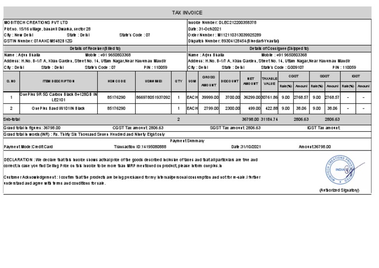 Oneplus 9R - Arjun Bhalla | PDF | Invoice | Taxes