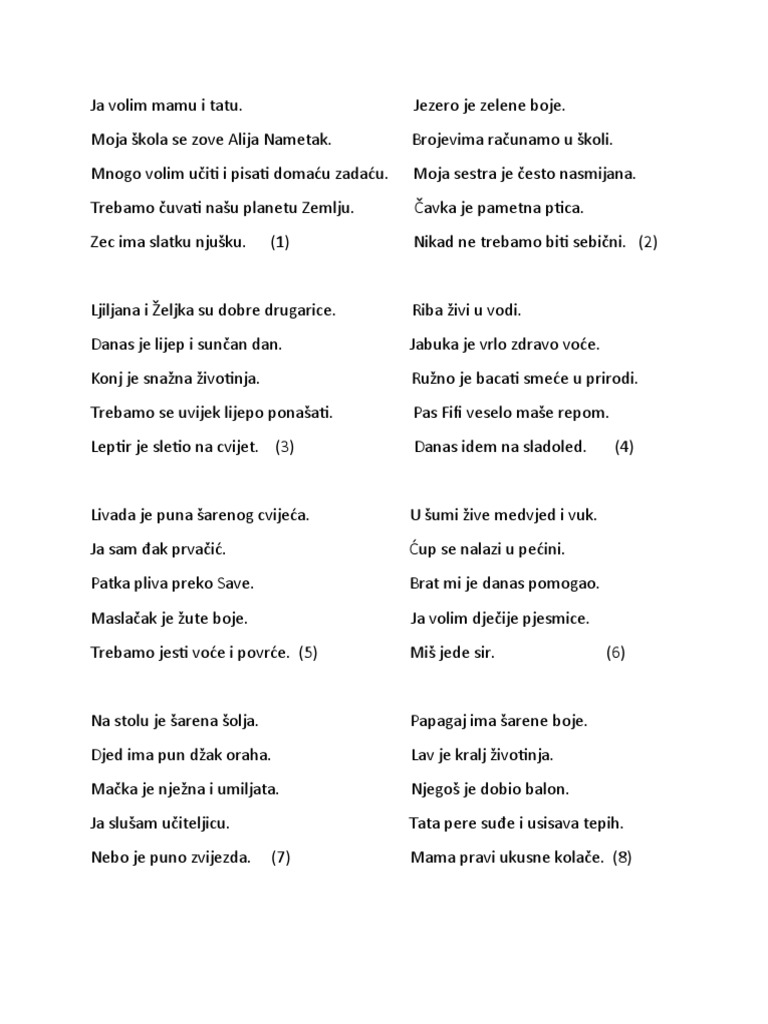 Rečenice za bosanski jezik | PDF