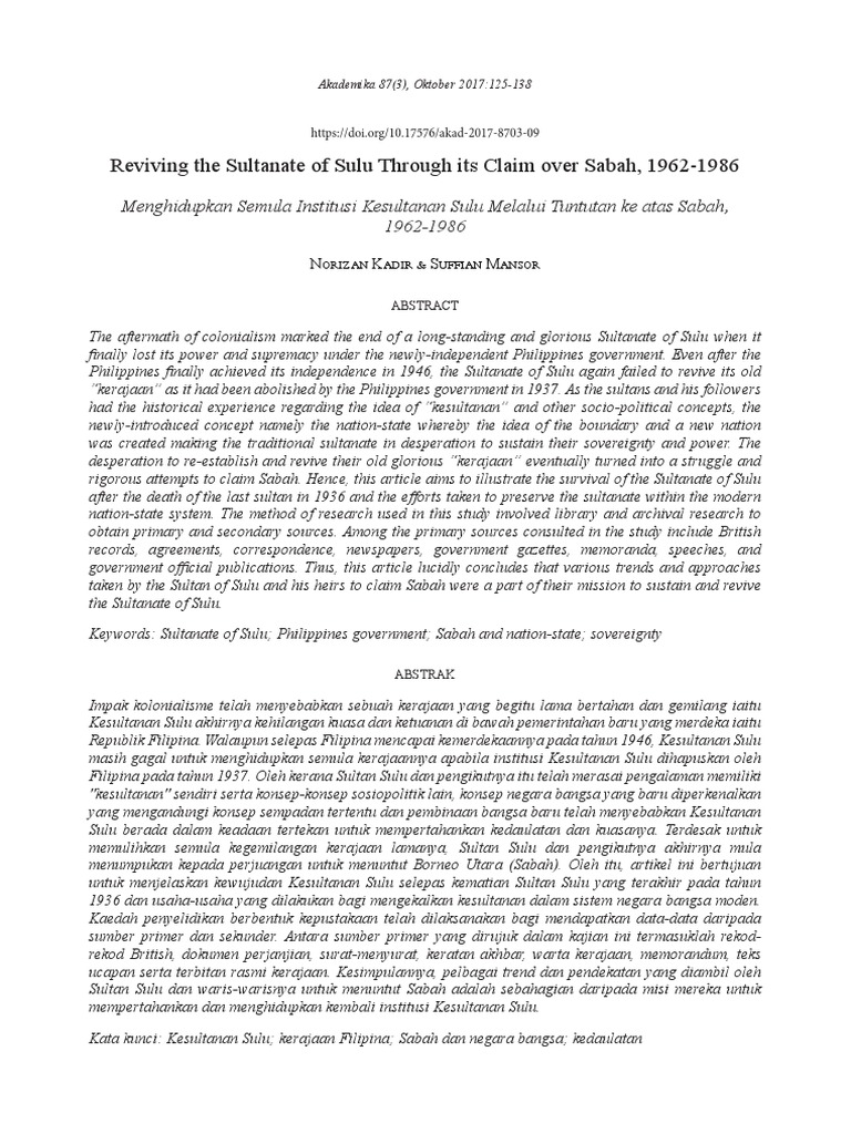 Sulu Sultanate's Sabah Claim | PDF | Borneo | Philippines