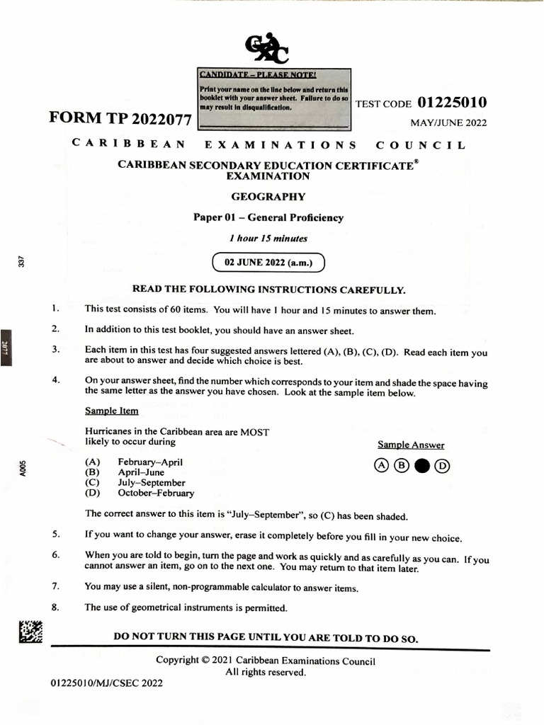 Csec Paper 1 2022 Geo | PDF