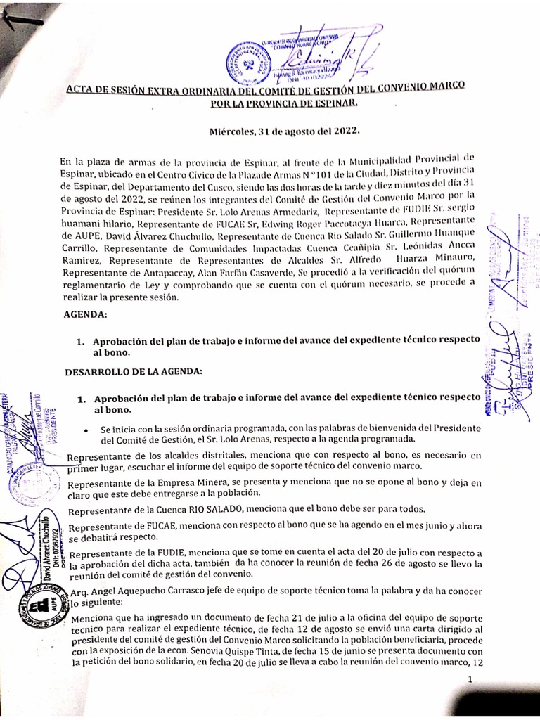 Acuerdo Sesión Extraordinaria Comité de Gestión Convenio Marco Espinar ...