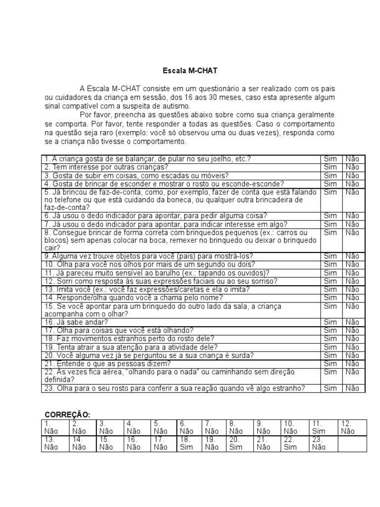 M Chat at | PDF | Brinquedos | Autismo