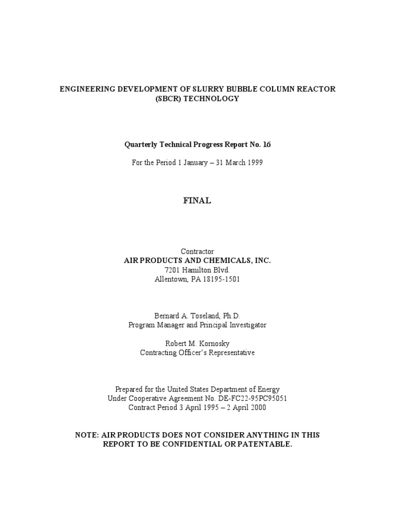 Engineering Development of Slurry Bubble Column Reactor (SBCR) Technology | PDF | Fluid Dynamics ...