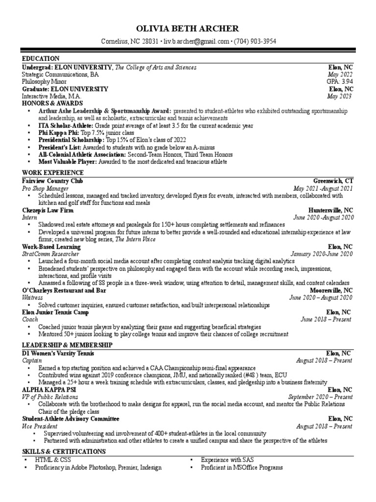 Olivia Archer Official Resume | PDF