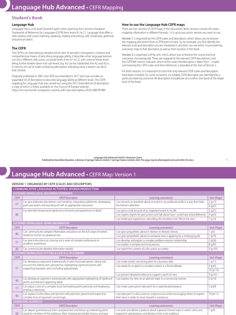 LHUB Advanced SB CEFR Mapping | PDF | Cognition | Cognitive Science